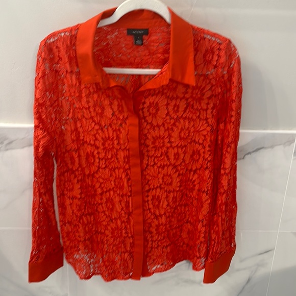 Halogen | Tops | Halogen Red Floral Lace Blouse | Poshmark